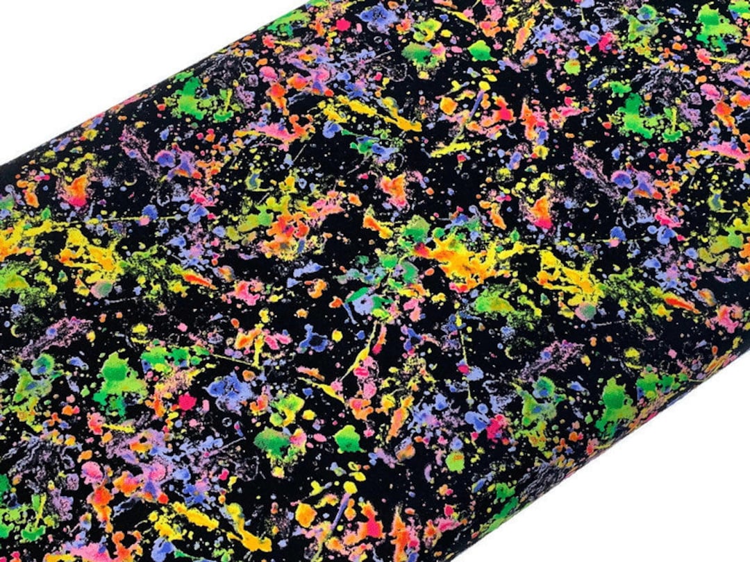 Paint Splatter Print Fabric by the YARD. Black and Neon splotch Windham ...