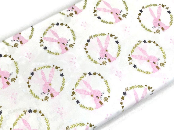 Pink Bunny Fabric Sold by the YARD. Pale Pink Rabbits in Green - Etsy