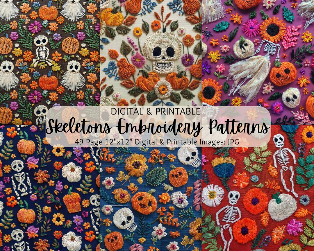 Skeleton Embroidery Images | Embroidered Skeletons | Halloween ...