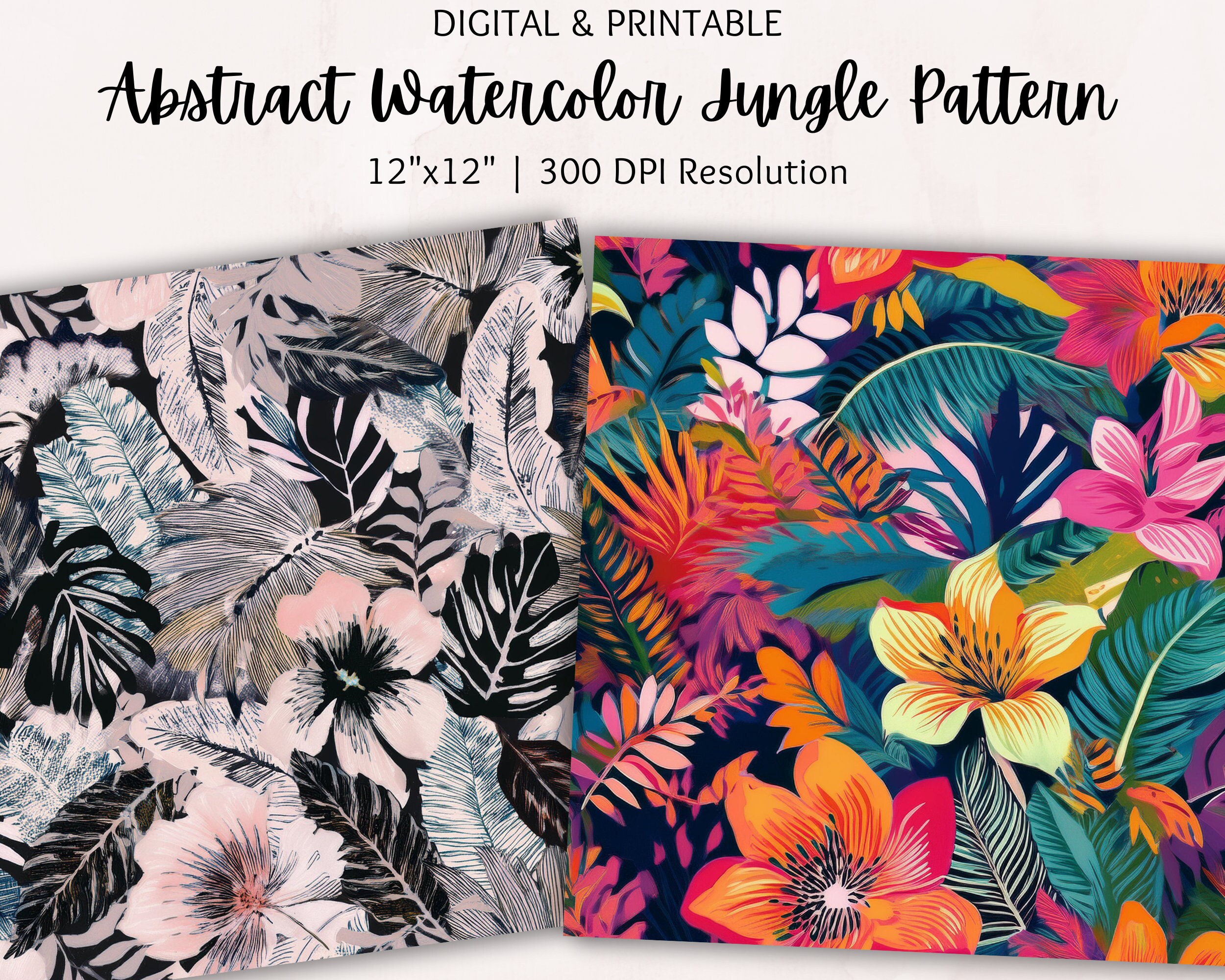 Abstract Watercolor Jungle Patterns | Tropical Flower Patterns ...