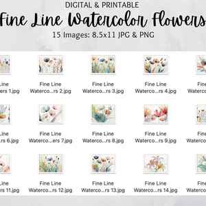 Fine Line Watercolor Flowers Digital Paper Pack | Commercial Use ...