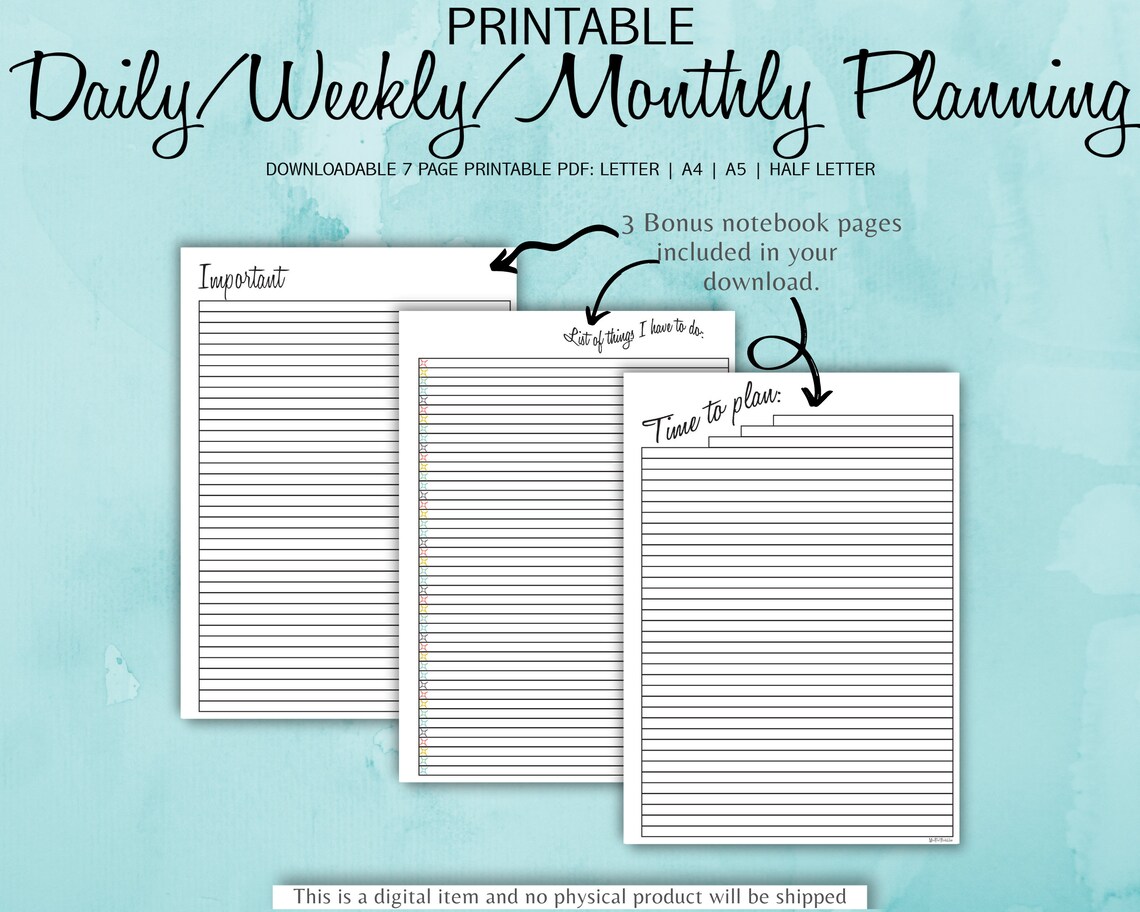 Daily Weekly Weekend Monthly Planner Bundle Printable A4 - Etsy