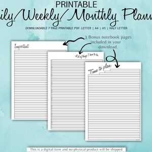 Daily Weekly Weekend Monthly Planner Bundle Printable A4 - Etsy