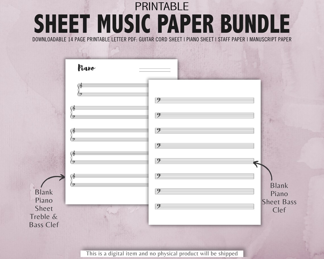 Blank Sheet Music Printable Bundle Staff Paper Piano Sheet Music Guitar ...
