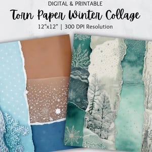 Abstract Torn Paper Winter Collage | Digital Paper | Commercial Use ...