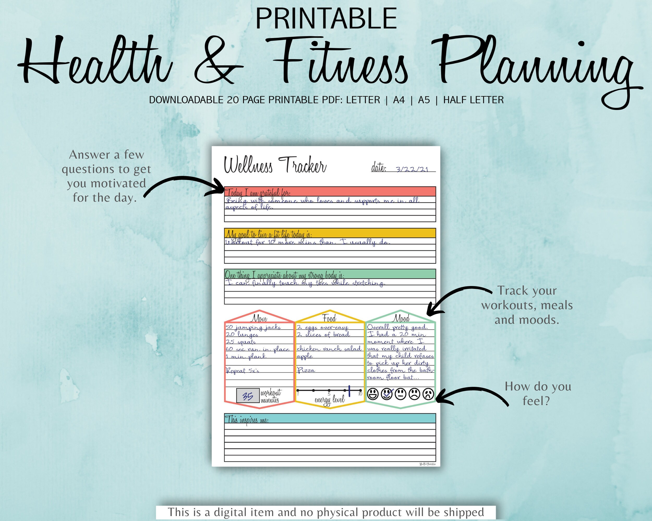 Self Care Health Fitness and Welness Journal Planner Insert | Etsy