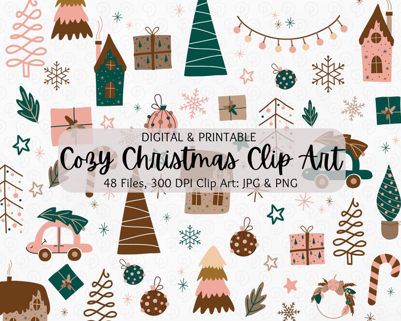 Cozy Christmas Clipart | Hygge Clipart Set | Boho Christmas Clipart ...