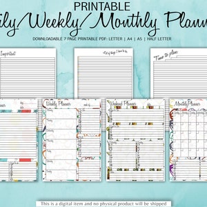 Daily Weekly Weekend Monthly Planner Bundle Printable A4 | Etsy