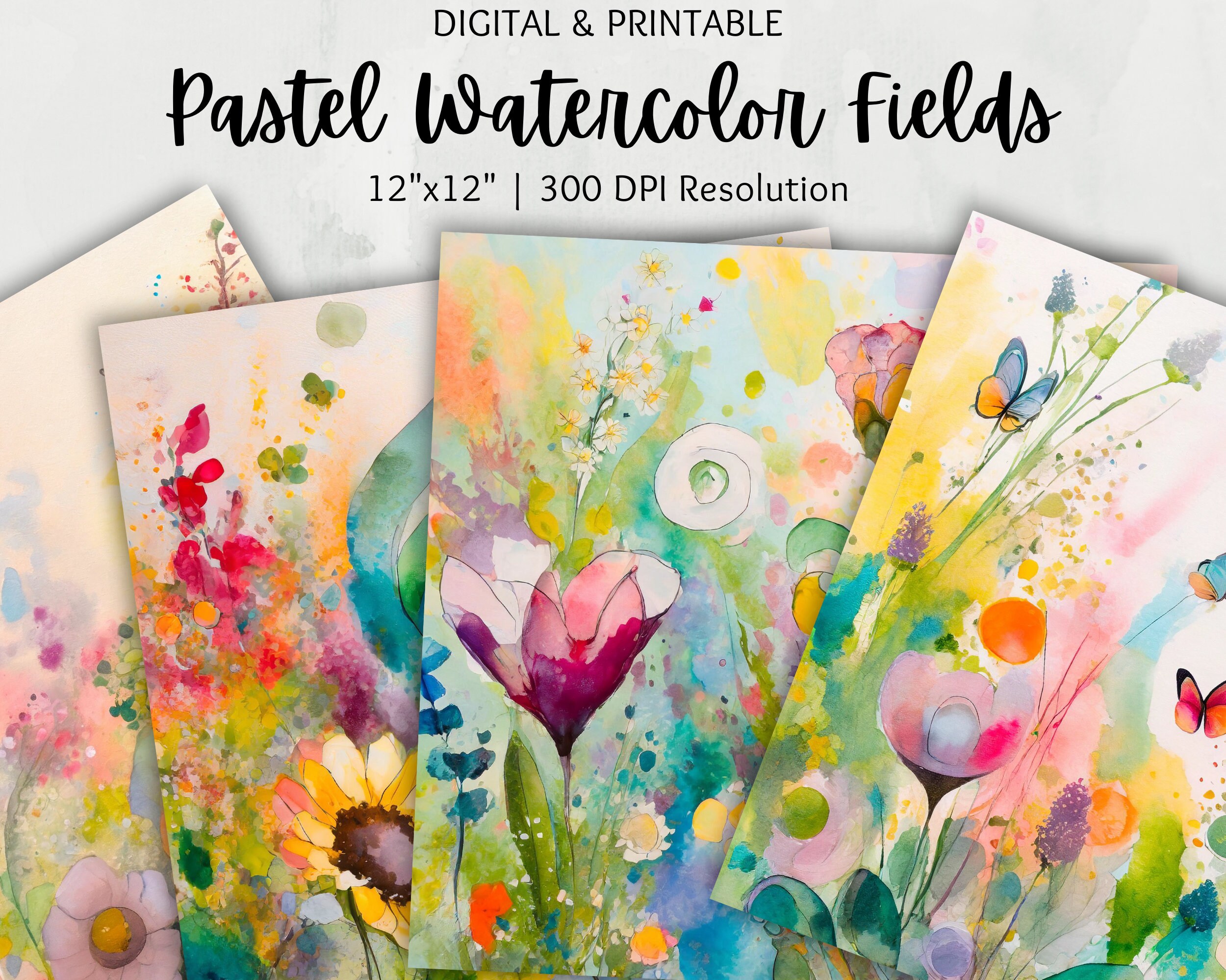 Pastel Watercolor Flowers Digital Paper Pack | Commercial Use ...