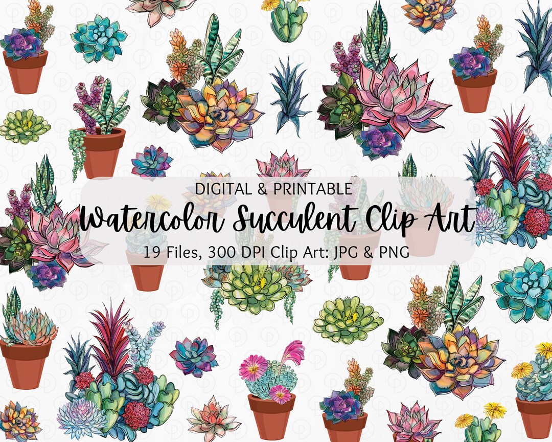 Watercolor Succulent Clipart | Cactus Clipart Set | Plant Clipart ...