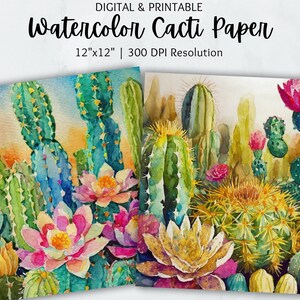 Watercolor Cacti Digital Paper Pack | Watercolor Cactus Backgrounds ...