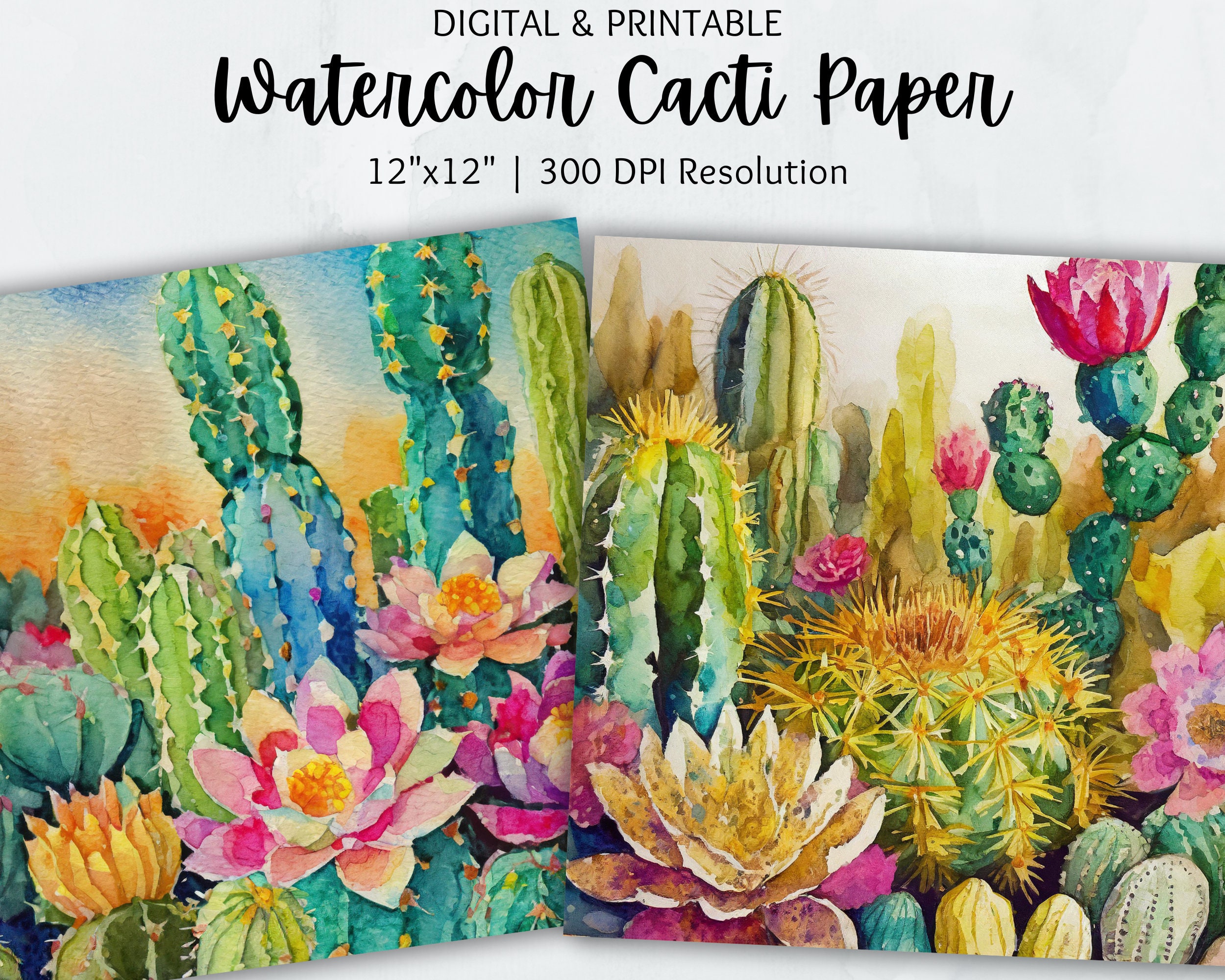 Watercolor Cacti Digital Paper Pack | Watercolor Cactus Backgrounds ...