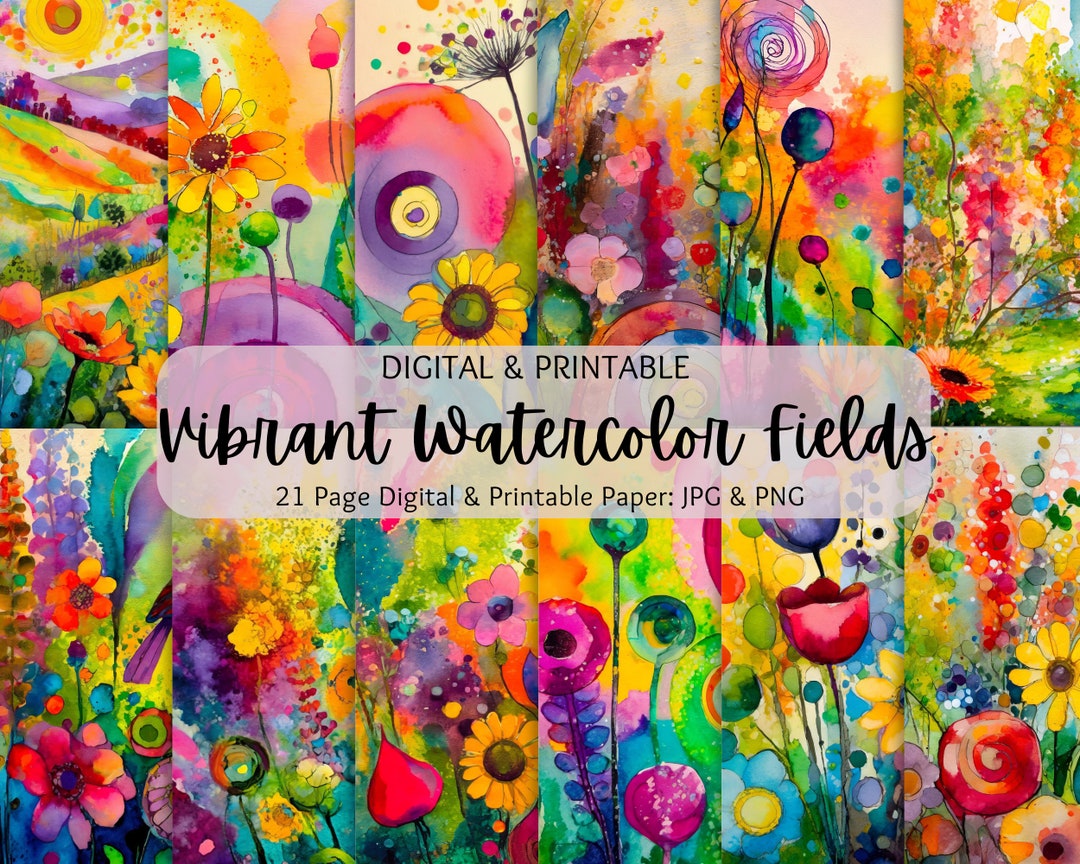 Vibrant Alcohol Ink Watercolor Flowers Digital Paper Pack | Commercial ...