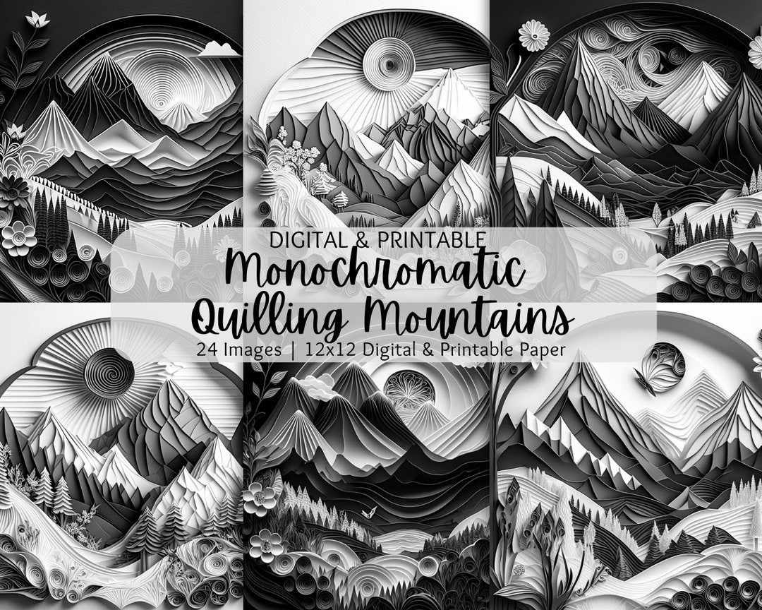 Quilling Monochromatic Mountains Paper Art | Digital Downloads Paper ...