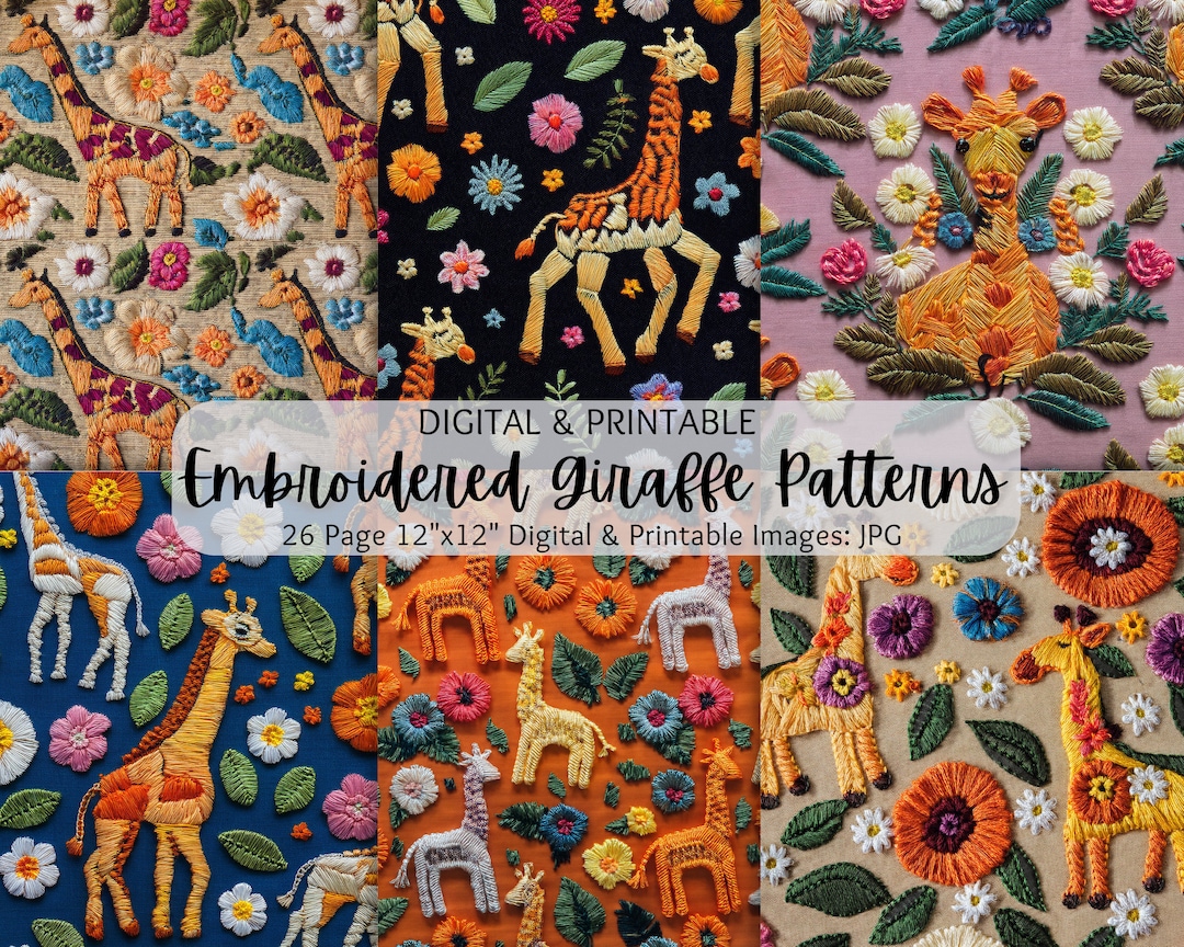 Giraffe Embroidery Images | Embroidery Giraffe, Embroidered Giraffe ...