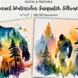 Vibrant Watercolor Sasquatch Printable Art | Bigfoot, Sasquatch, Yeti ...