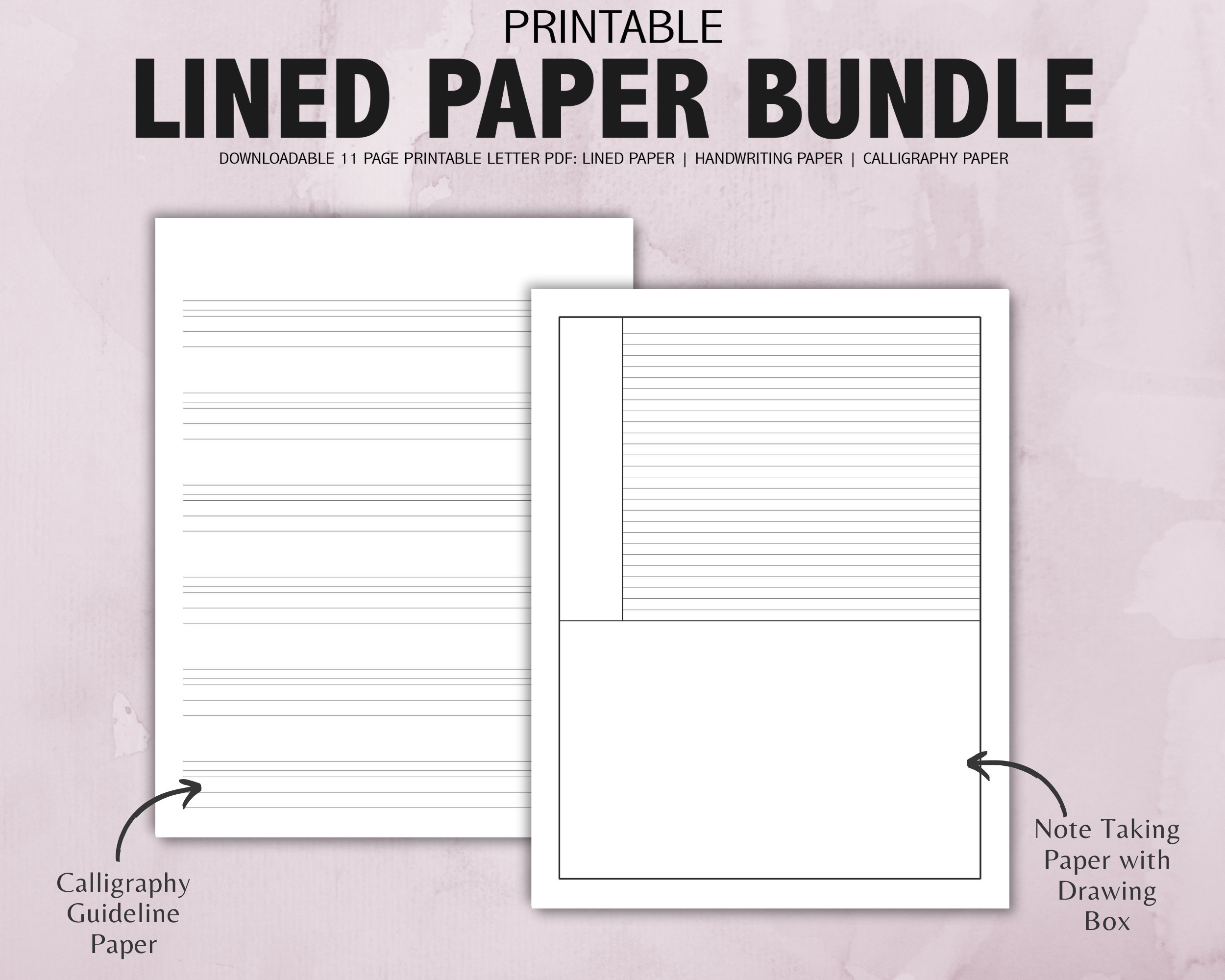Lined & Handwriting Journal Printable Paper Insert Bundle Kinder Paper ...
