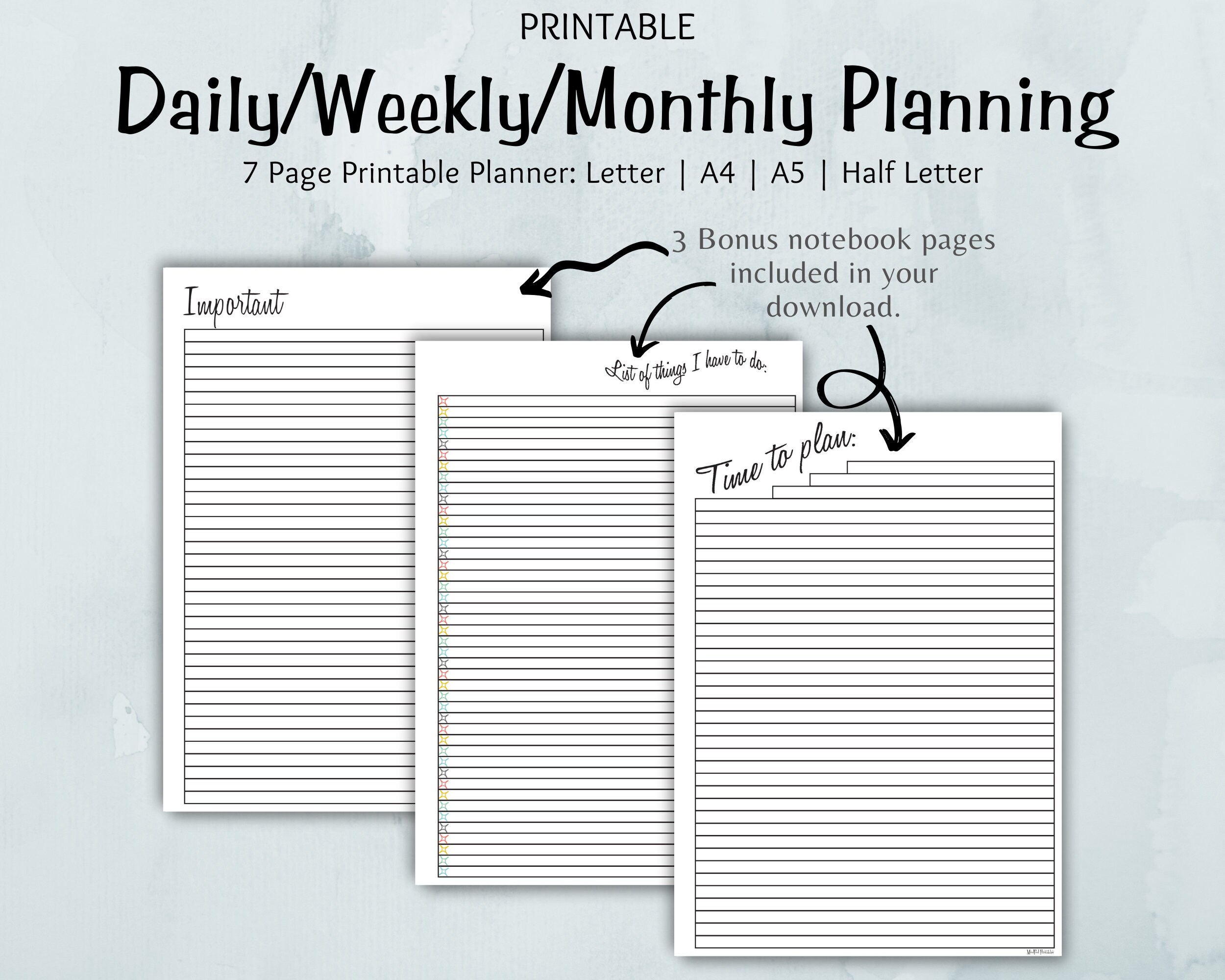 Daily, Weekly, Weekend, Monthly Planner Bundle Printable A4, A5, Letter ...