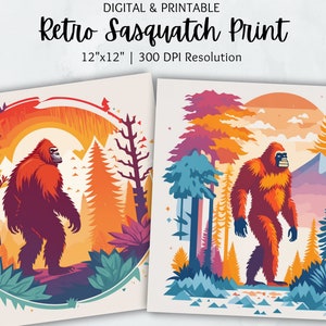 Retro Sasquatch Print | Bigfoot, Sasquatch, Yeti | Wall Art | Digital ...