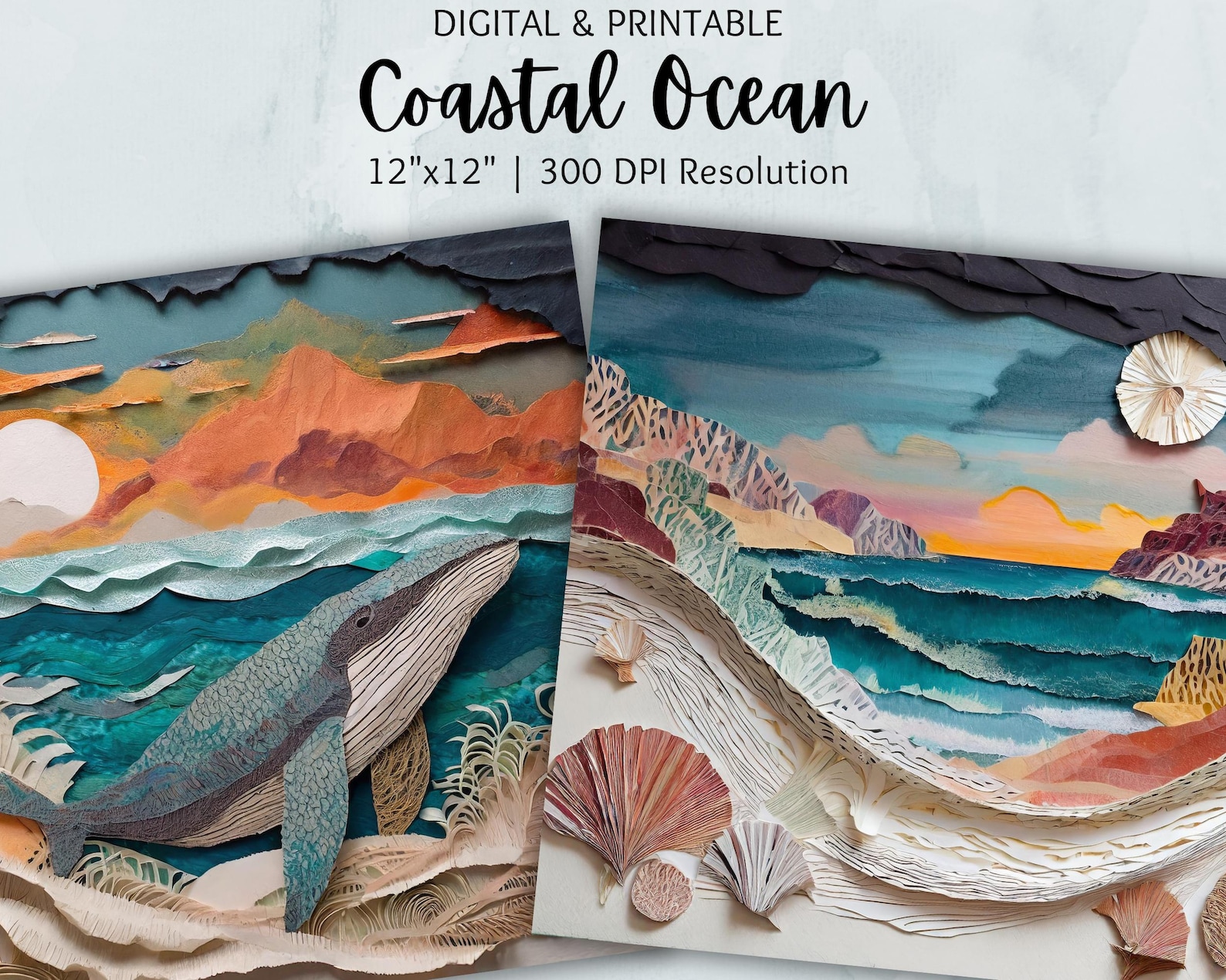 Coastal Junk Journal Layered Paper | Ocean Textured Paper | Digital ...