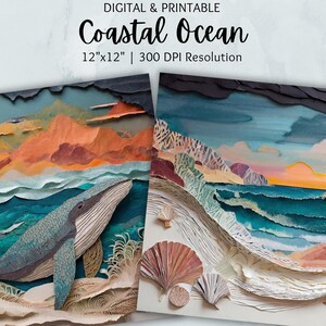 Coastal Junk Journal Layered Paper | Ocean Textured Paper | Digital ...
