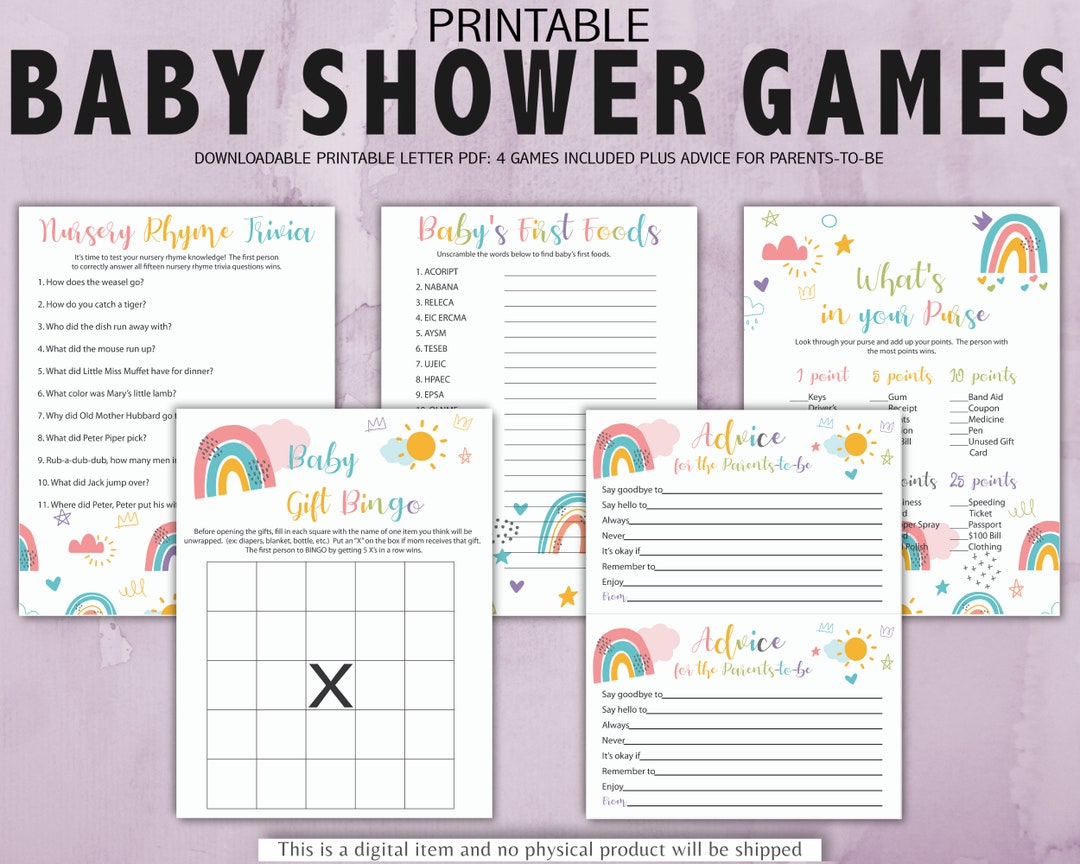 Rainbow Baby Shower Games Printable Baby Shower Trivia - Etsy