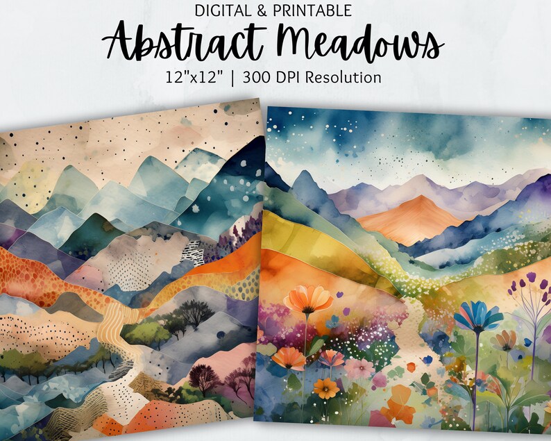 Watercolor Abstract Meadows Collage | Digital Paper | Commercial Use ...
