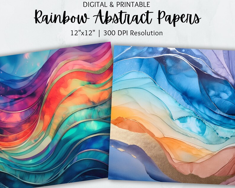Rainbow Abstract Metallic Patterns | Colorful Abstract Paper | Digital ...