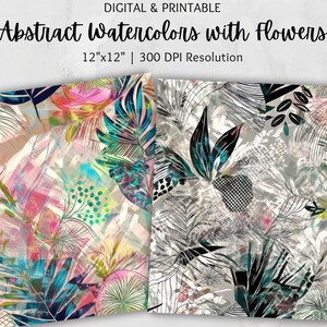 Abstract Watercolor Flowers Digital Paper Pack | Commercial Use ...