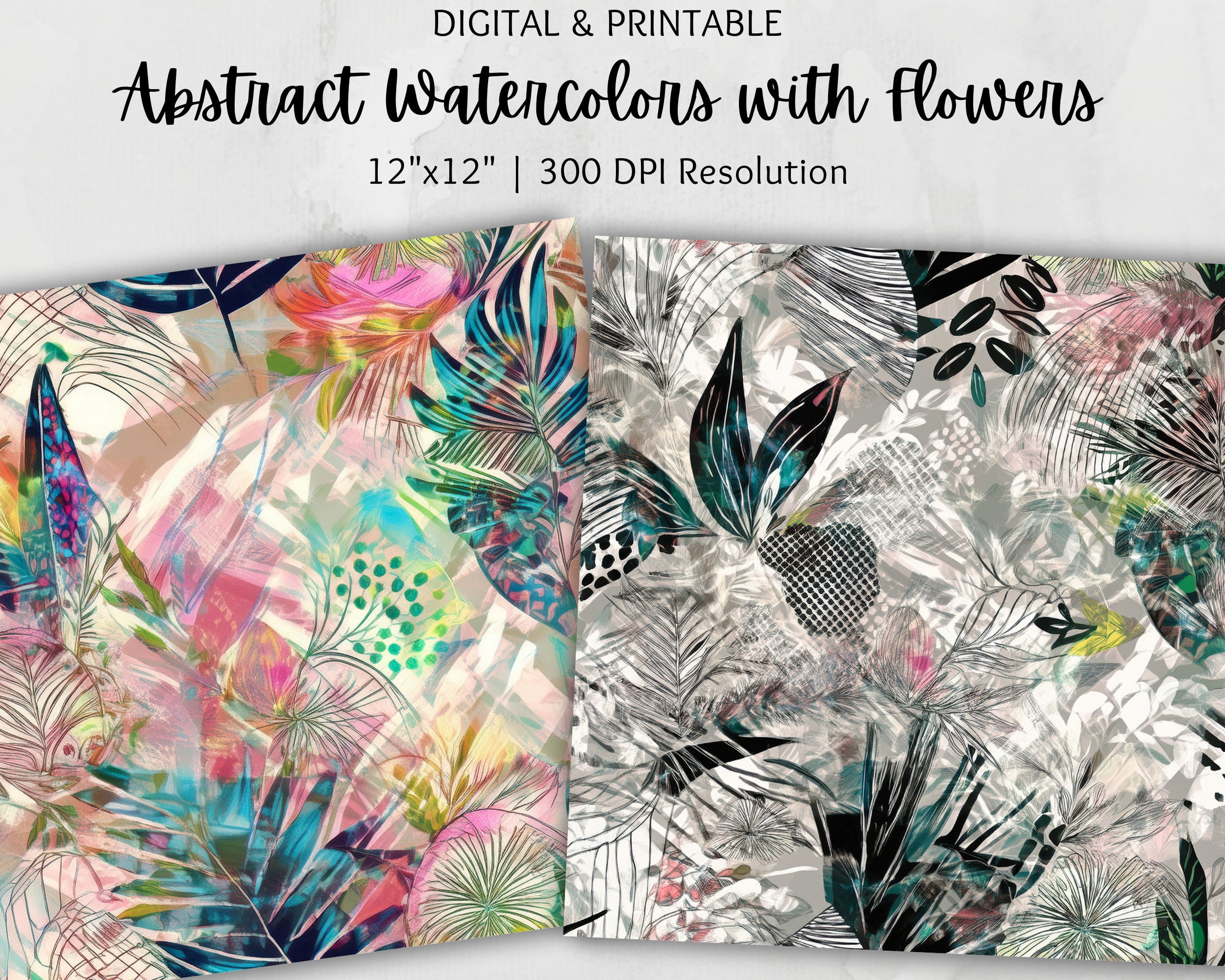 Abstract Watercolor Flowers Digital Paper Pack | Commercial Use ...