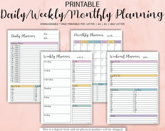 Daily Weekly Weekend Monthly Planner Bundle Printable A4 | Etsy