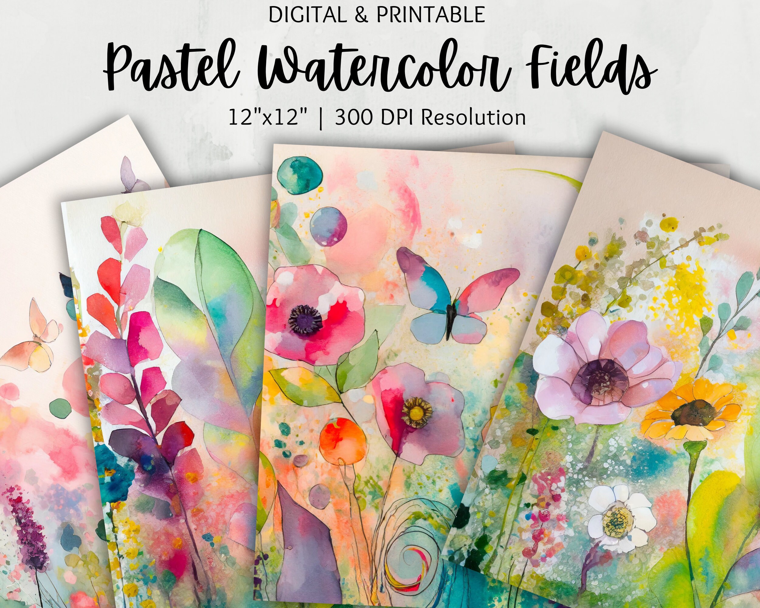 Pastel Watercolor Flowers Digital Paper Pack | Commercial Use ...