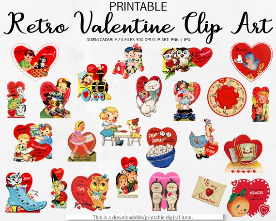Retro Valentine's Day Clipart Vintage Valentines PNG - Etsy
