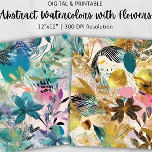 Abstract Watercolor Flowers Digital Paper Pack | Commercial Use ...