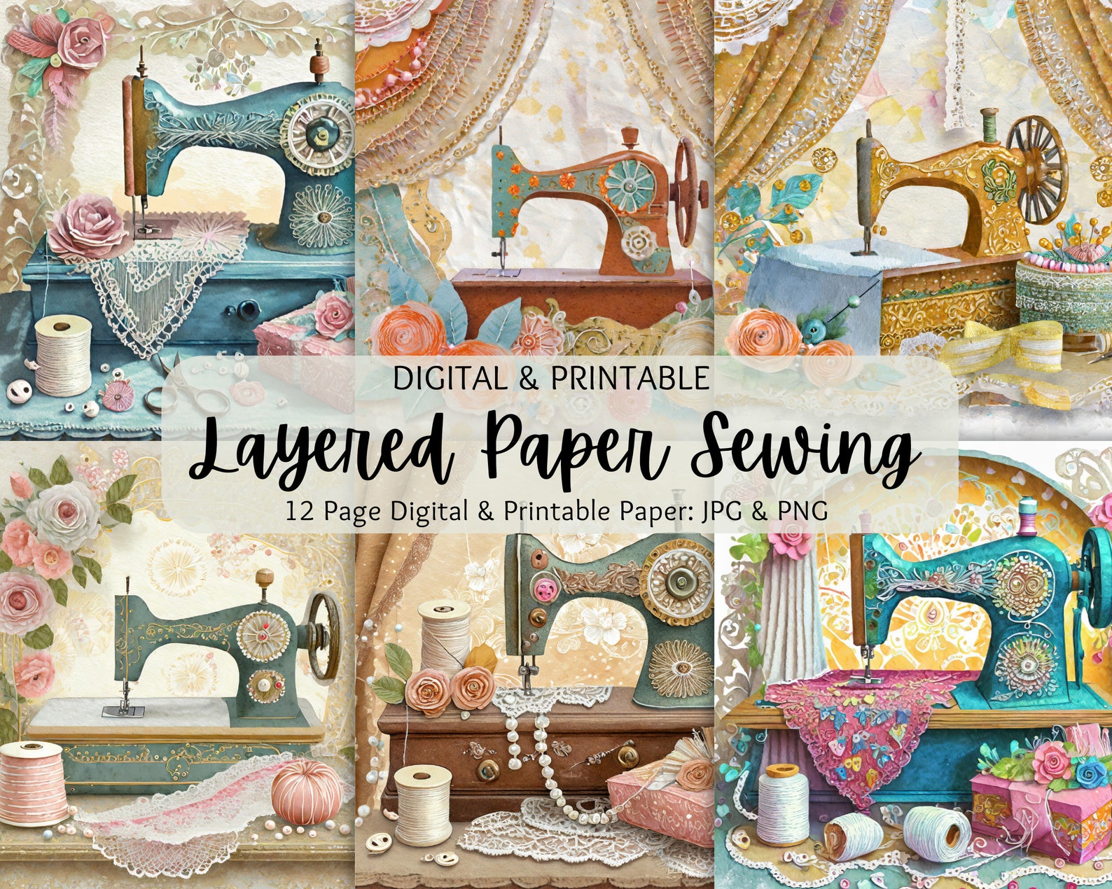 Layered Paper Sewing Bundle PNG | Sewing Machines Clipart | Instant ...