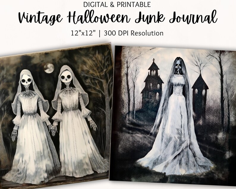 Vintage Halloween Junk Journal Kit | Skeleton Bride and Groom ...