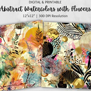 Abstract Watercolor Flowers Digital Paper Pack | Commercial Use ...