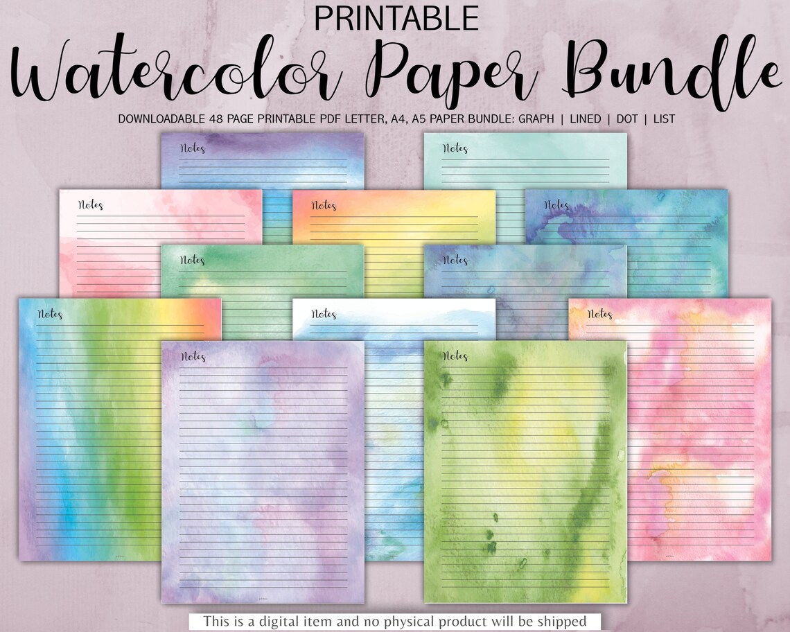 Watercolor Note Taking Journal Printable Paper Insert Bundle - Etsy
