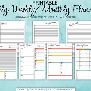 Daily Weekly Weekend Monthly Planner Bundle Printable A4 - Etsy