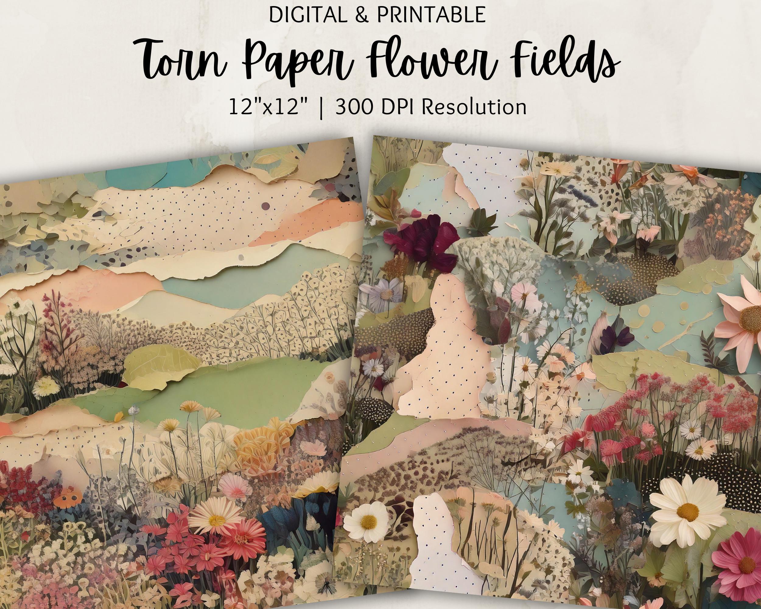 Torn Paper Flower Fields | Deckle Paper Flower | Floral Background ...