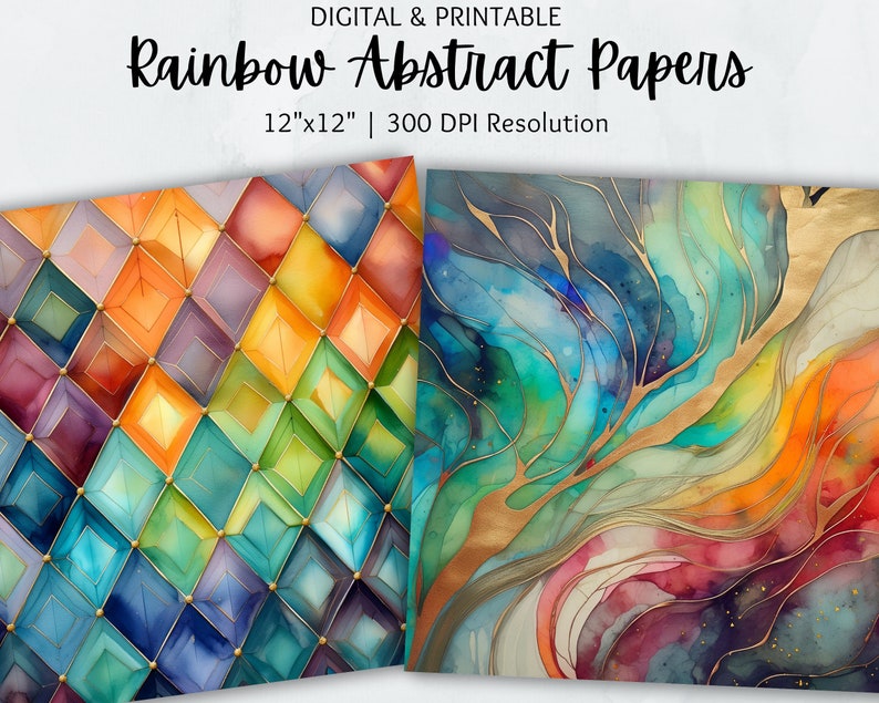 Rainbow Abstract Metallic Patterns | Colorful Abstract Paper | Digital ...