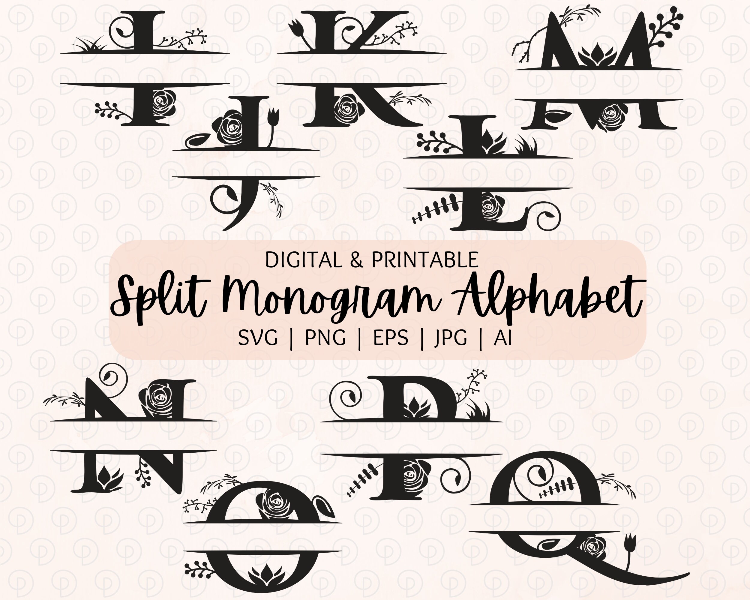 Split Monogram Alphabet SVG PNG EPS | Floral Split Monogram Frame ...