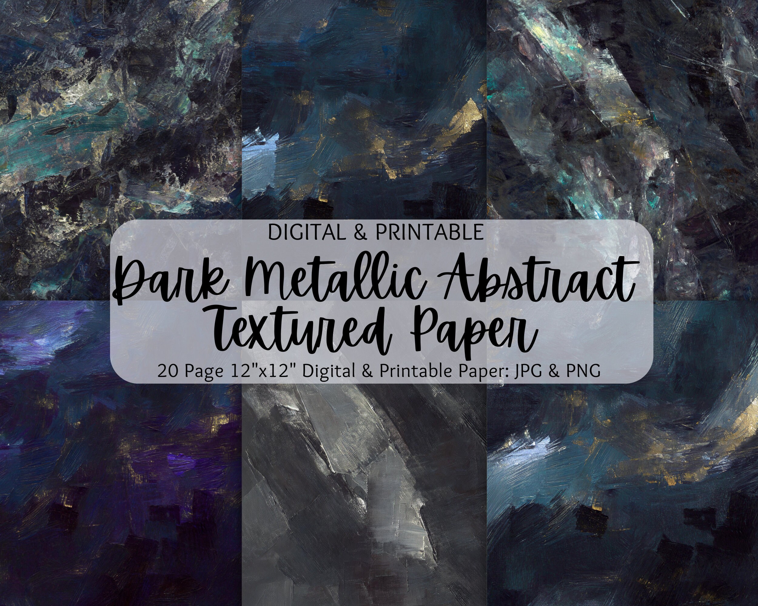 Dark Metallic Abstract Textured Paper | Digital Paper Pack | Commercial ...