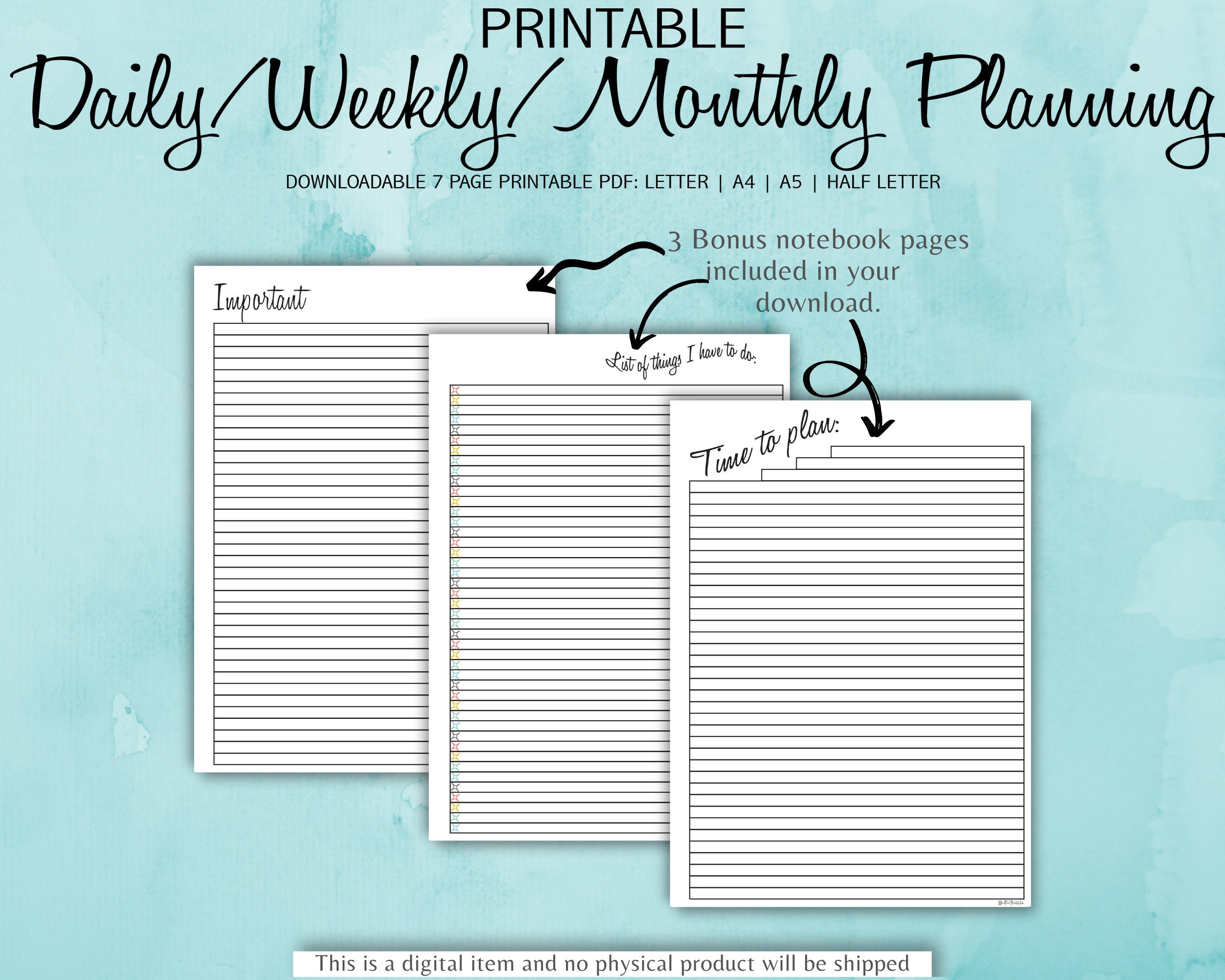 Daily Weekly Weekend Monthly Planner Bundle Printable A4 | Etsy