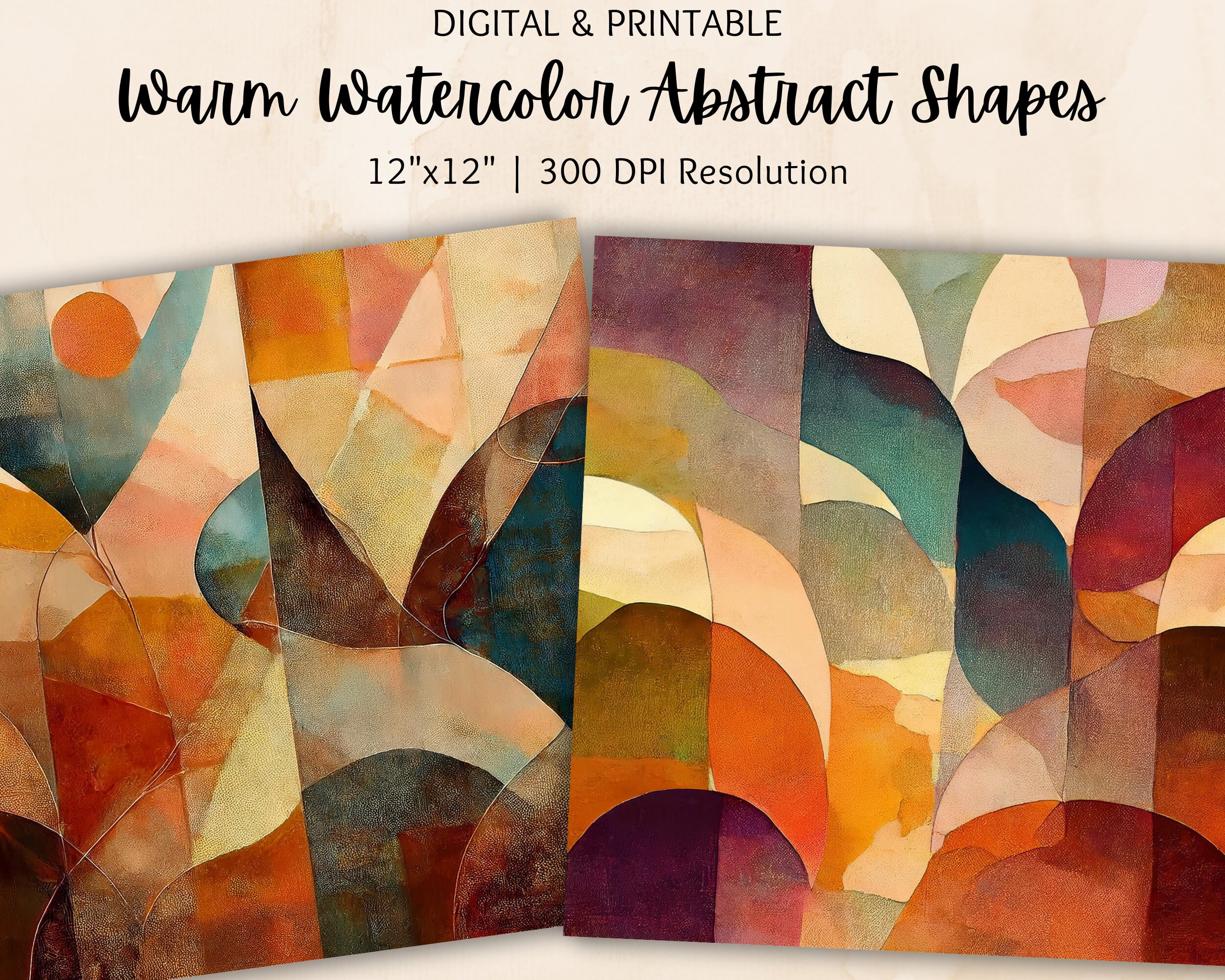Warm Watercolor Abstract Shapes Patterns | Abstract Patterns | Digital ...