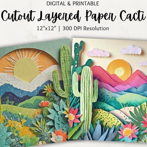 Cacti Cutout Layered Paper | Digital Paper Pack | Cactus Backgrounds ...