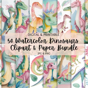 Watercolor Dinosaur Clipart Bundle | Watercolor Dinosaurs Digital Paper ...