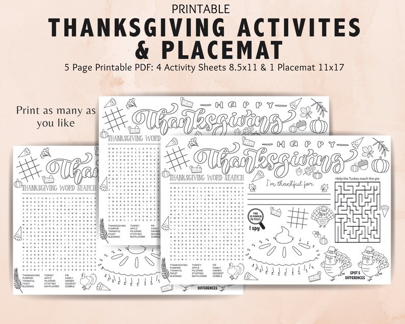 Thanksgiving Activity Placemat | Thanksgiving Activities for Kids ...