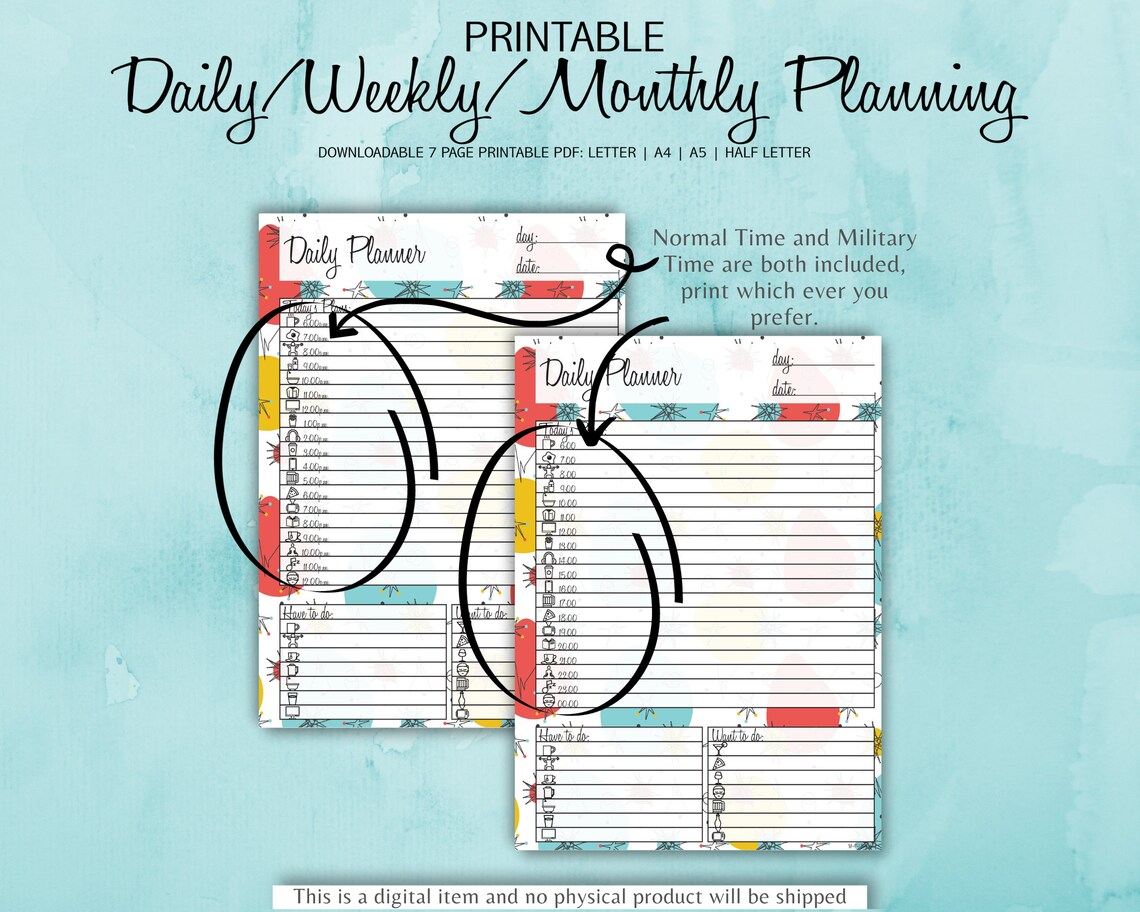 Daily, Weekly, Weekend, Monthly Planner Bundle Printable A4, A5, Letter ...