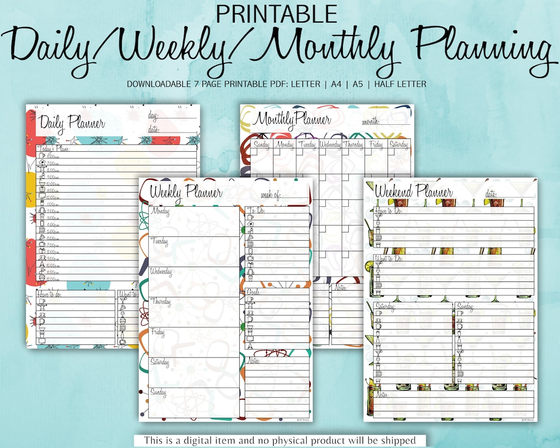 Daily Weekly Weekend Monthly Planner Bundle Printable A4 - Etsy